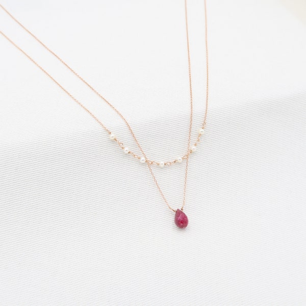 Ruby Necklace With Pearl - Etsy
