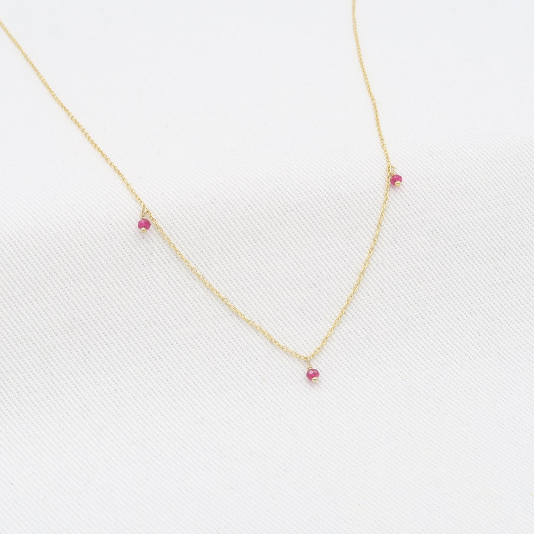 Ruby Charms Necklace Made With Yellow GOLD 14K • 3 Gemstones Charms ...