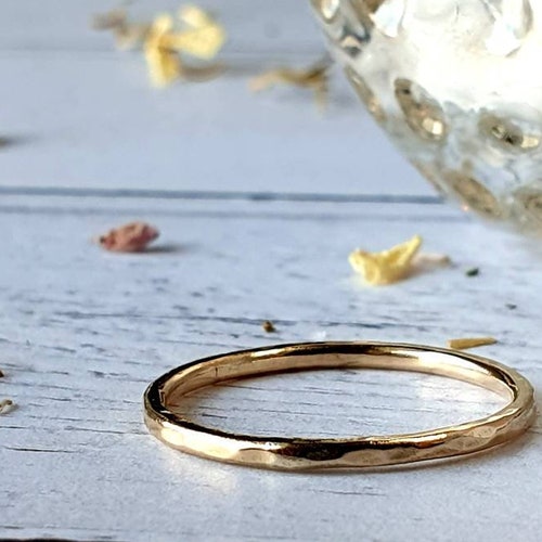 Thin Gold Wedding Ring 1.5mm Rectangle Band Simple Flat Edge | Etsy