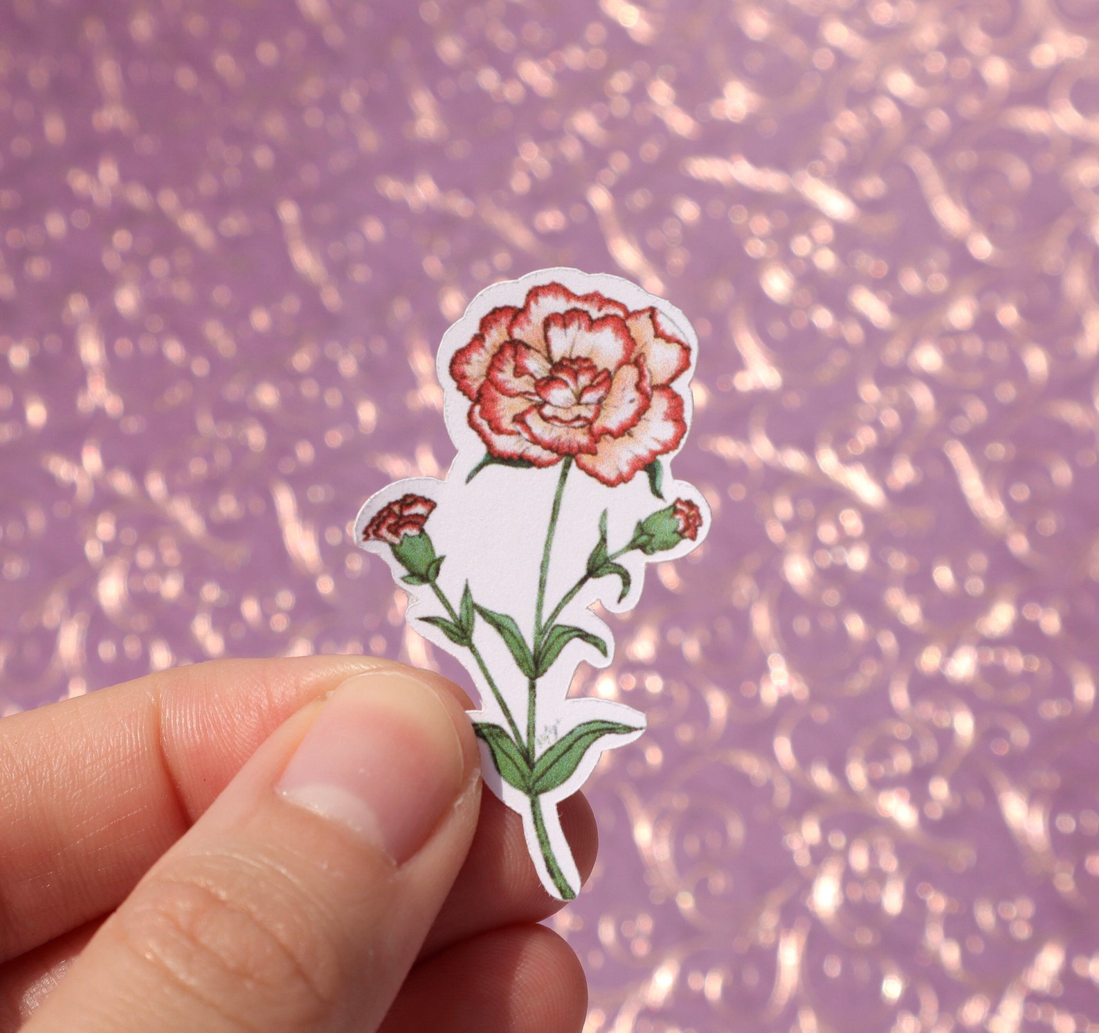 Carnation January Birth Month Flower Sticker, Paper Handmade Sticker - Etsy