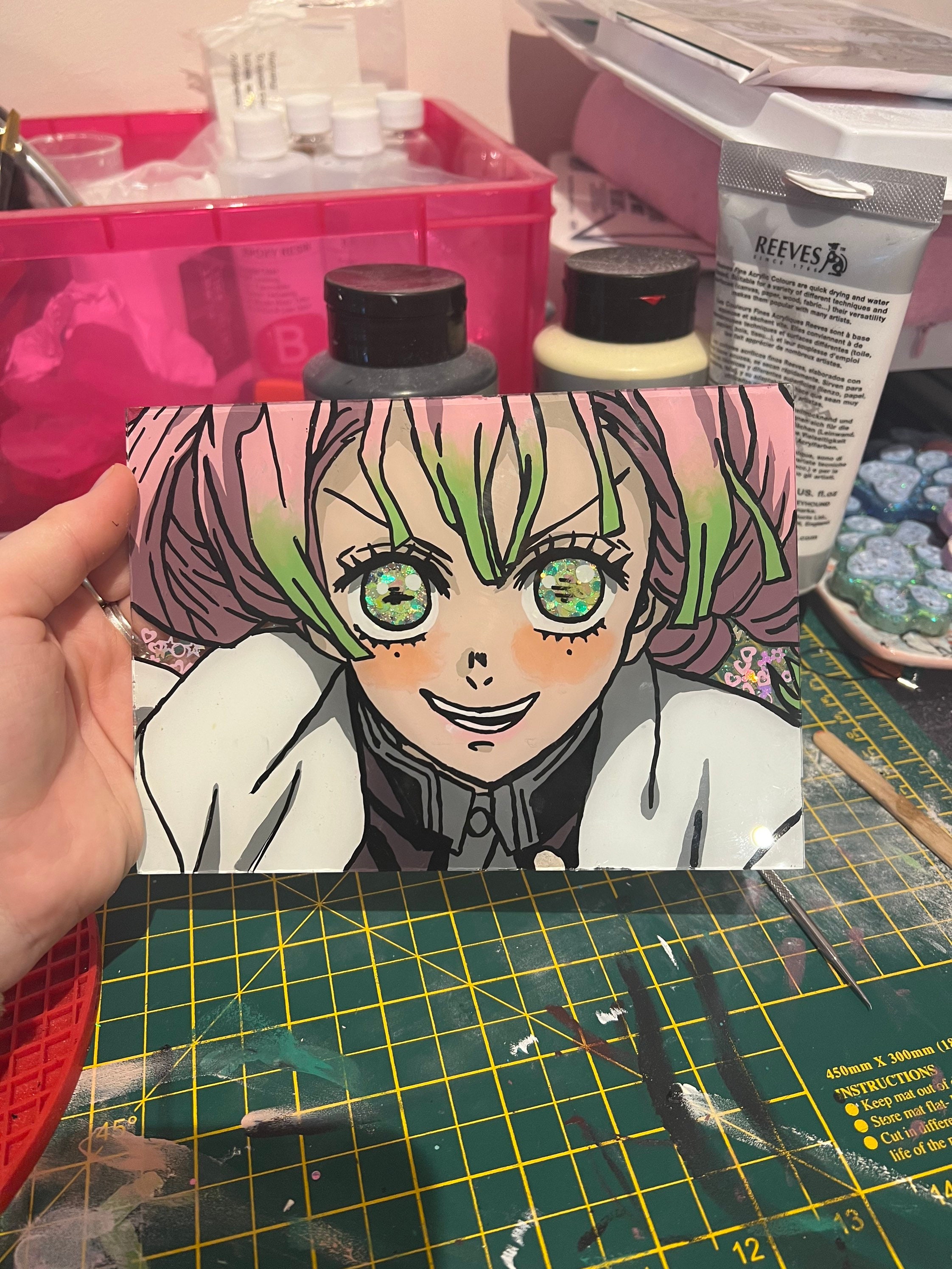 Demon Slayer Mitsuri Hand Painted Glass Panel - Etsy