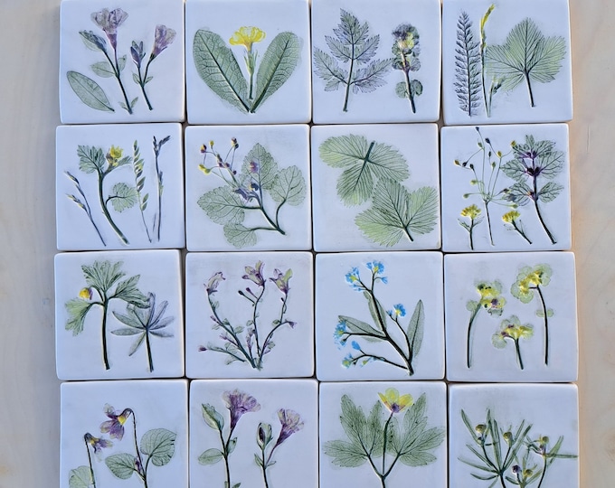 Ceramic Tiles, Handmade Botanical Backsplash Tiles, Wild Nature Mood ...