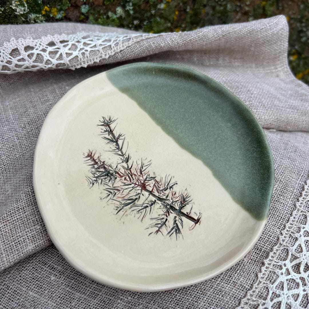 Dessert Plate, Appetizer Plate, Botanical Ceramics, Juniper Imprint ...