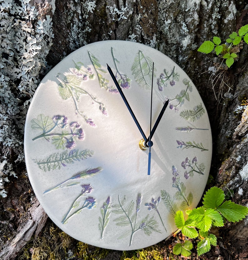 Wall Clock Meadow Plants, Botanical Handmade Ceramic Clock, Floral Wall ...