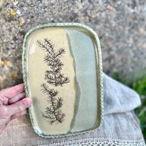 Ceramic Serving Tray: Handmade Stoneware Botanical Platter With Juniper ...