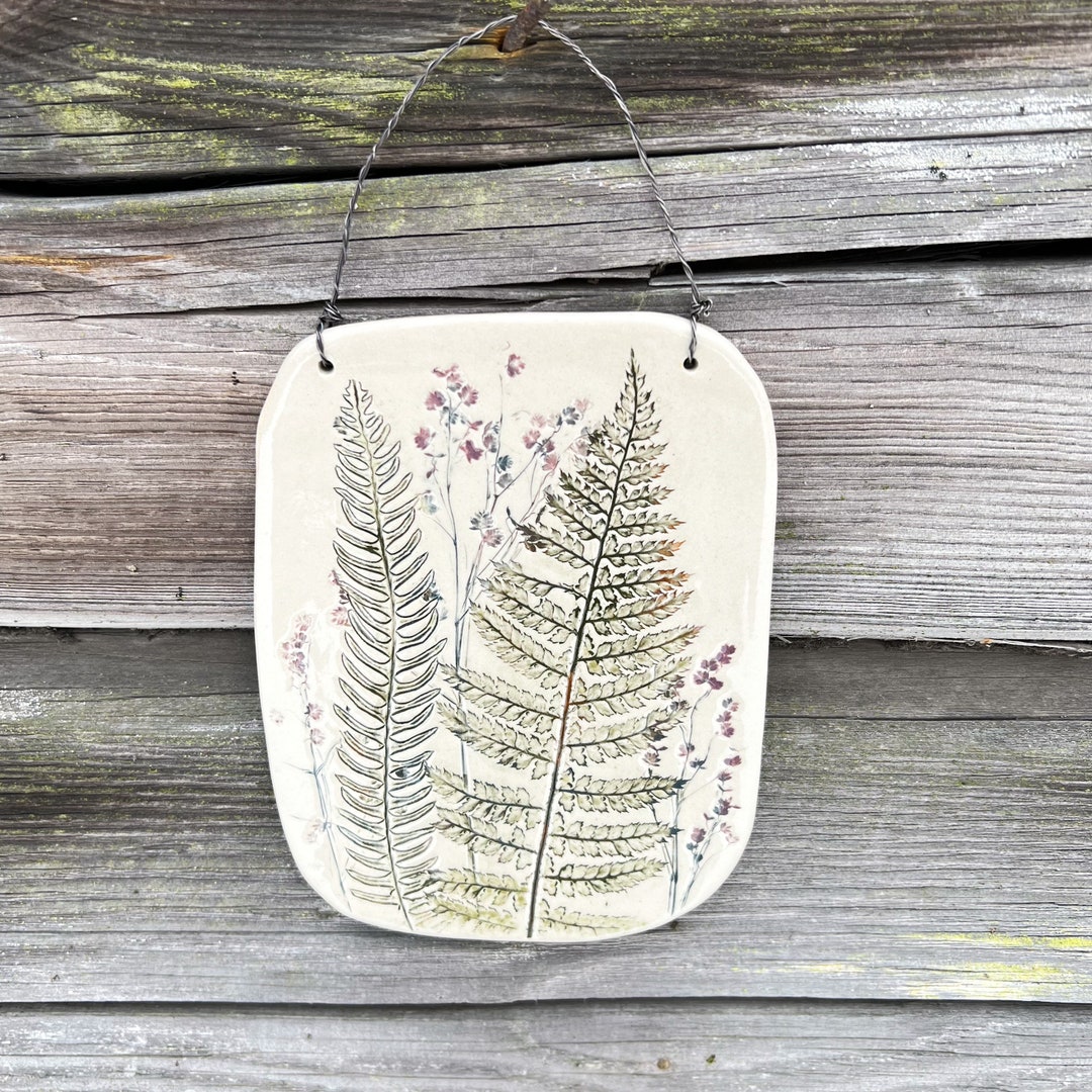 Ceramic Wall Art With Ferns, Botanical Tile, Wall Decor, Farmhouse ...