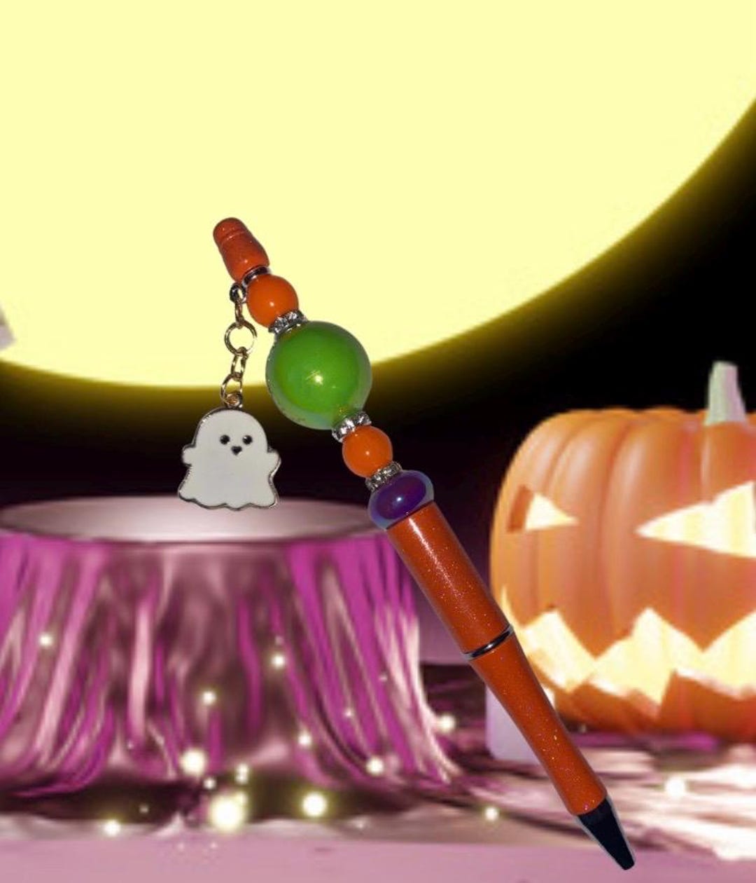 Halloween Ghost Ink Pen, Beaded Halloween Ink Pen, Ghost Pen, Journal ...
