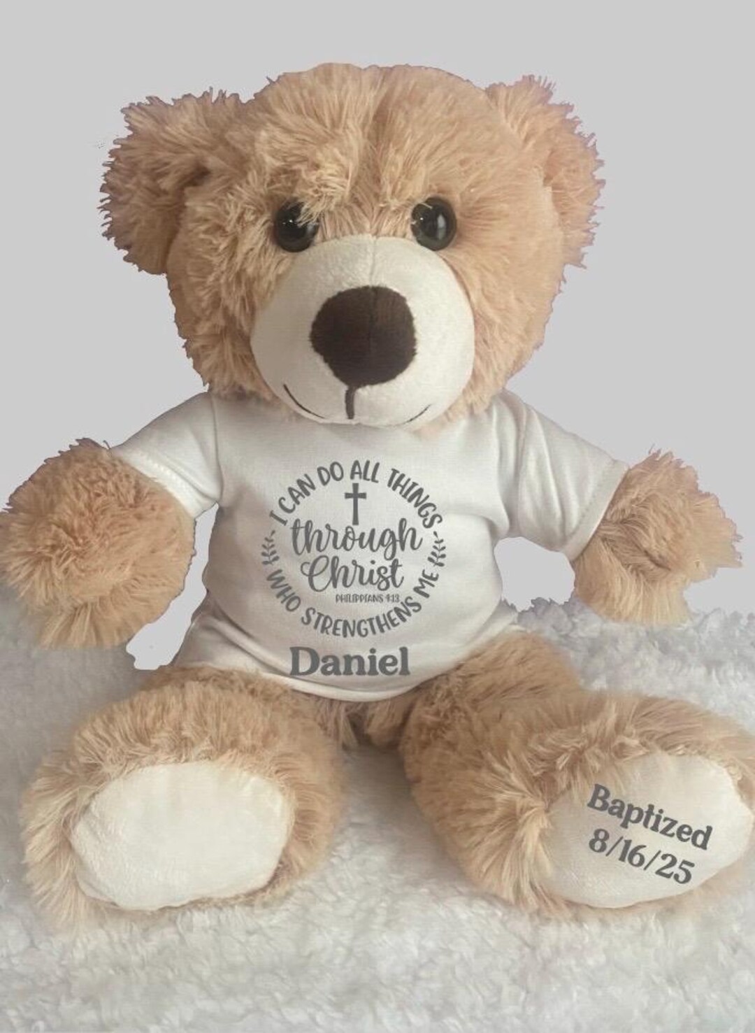 Personalized Baptism Teddy Bear, Custom Baptism Stuffed Animal, Baptism ...
