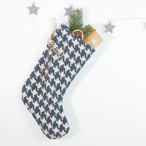 Christmas Stocking With Blue Velvet Checkered Pattern, Scandinavian ...