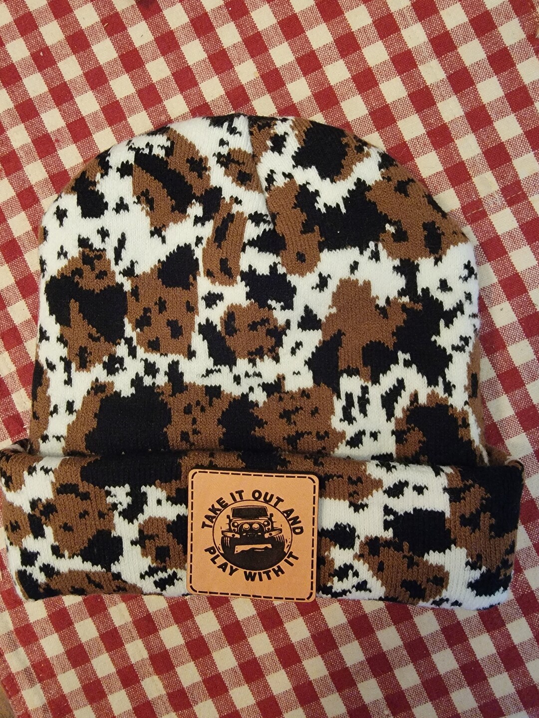 Cow Print Beanie, Cowgirl, Cowboy, Western, Winter, Cold, Cap, Leather ...