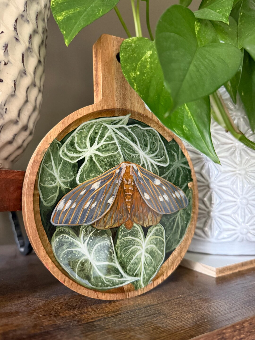 Hand-painted Moth, Plant and Nature Art, Wall Decor, Nature Decor - Etsy