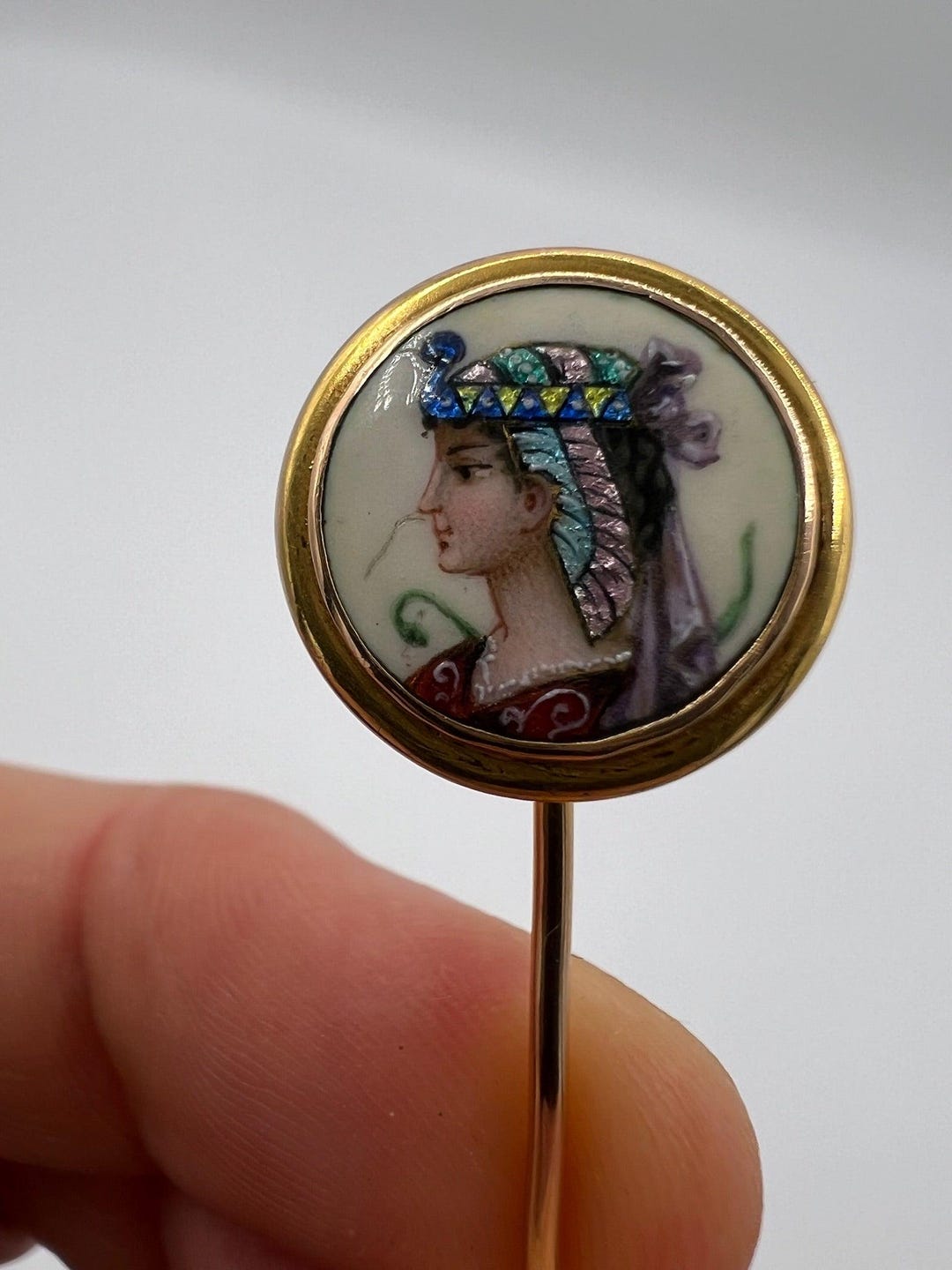 French Egyptian Revival Cleopatra Gold Enamel Stick Pin Cavadaski Lille ...