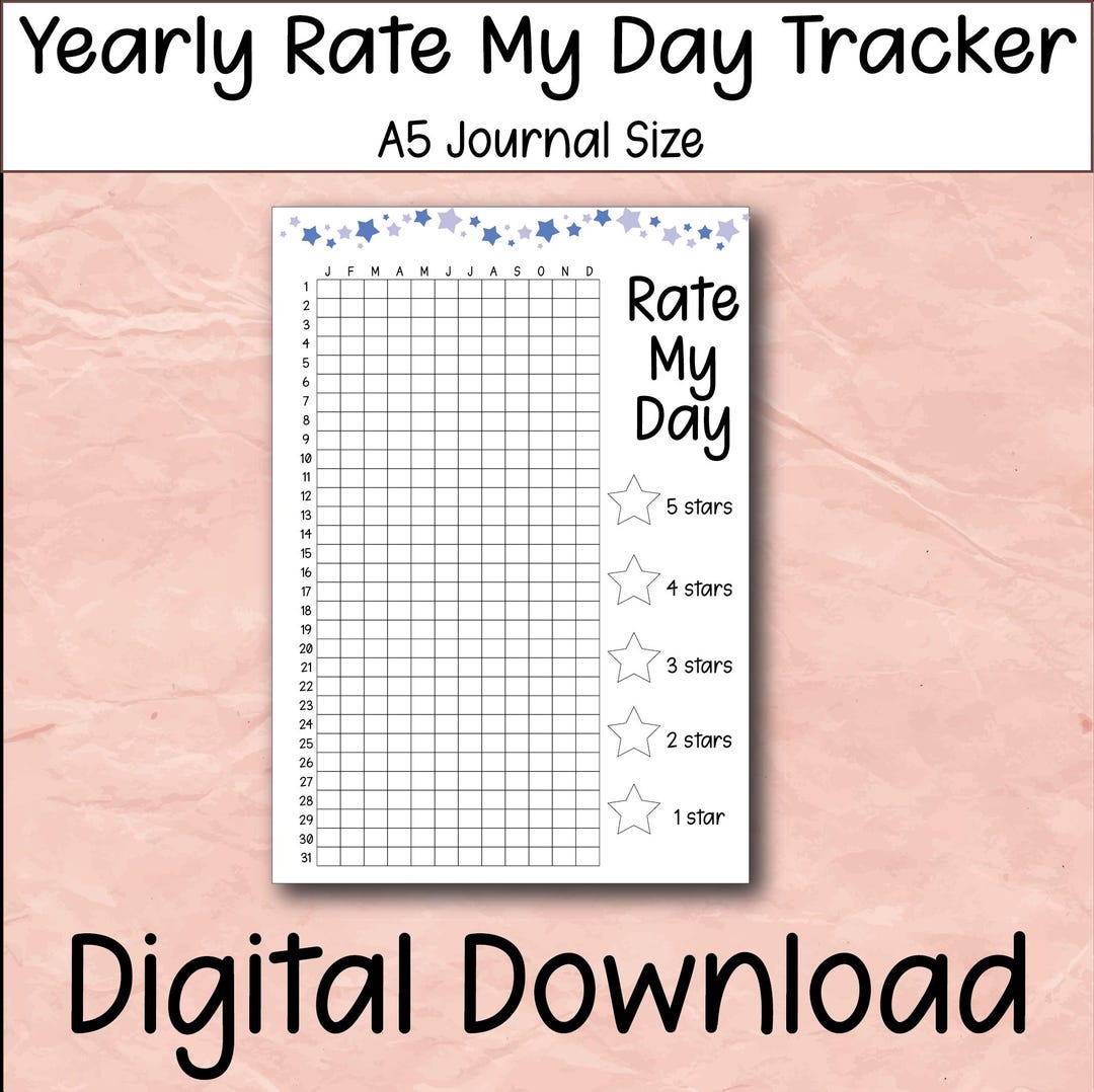 Yearly Rate My DAY Tracker PRINTABLE A5 Journal Page Printable Planner ...