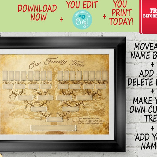 Custom Family Tree Printable 5 Generation Template INSTANT - Etsy