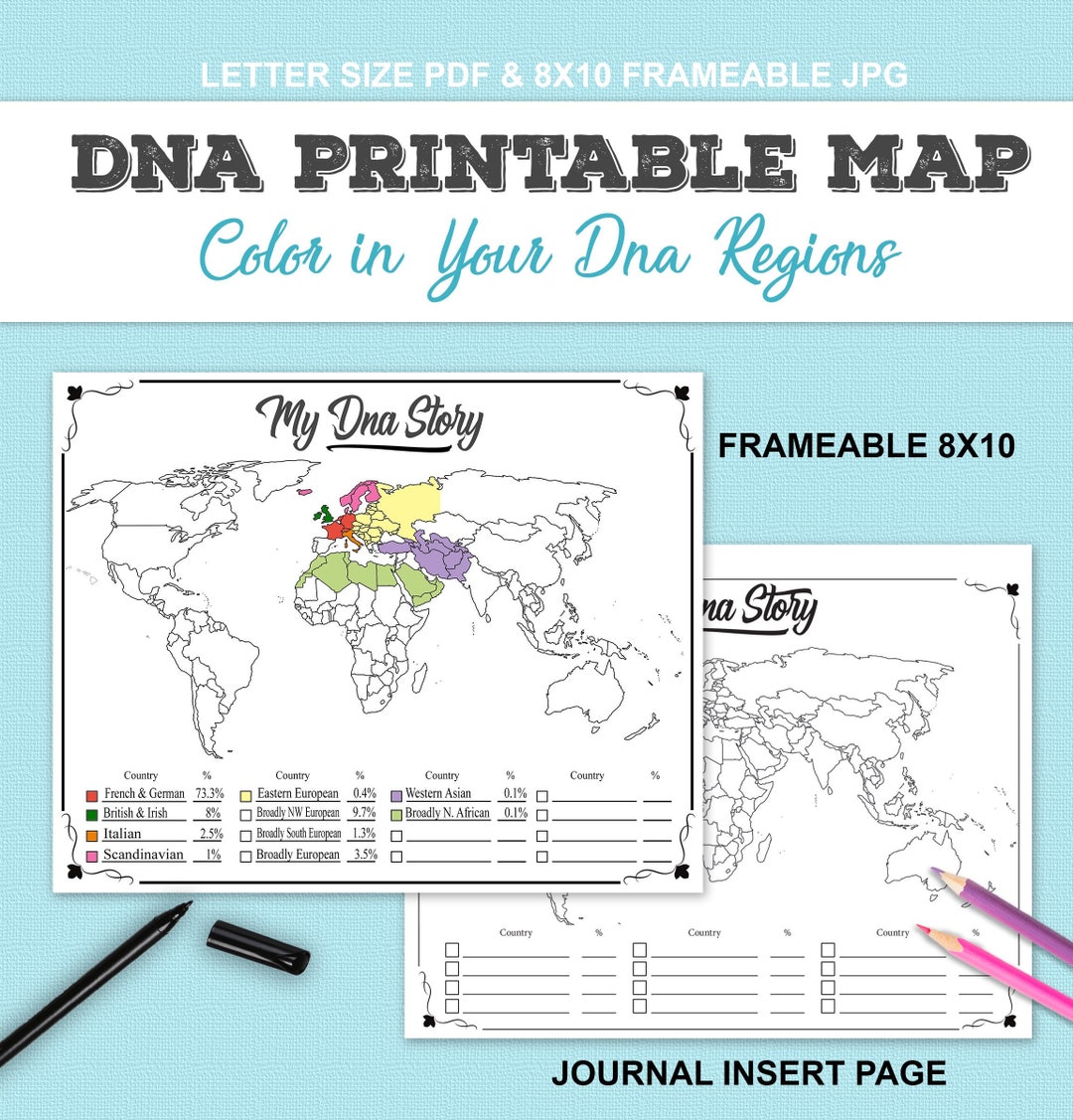 Genealogy Printable DNA Map | Color Your Individual DNA Regions ...