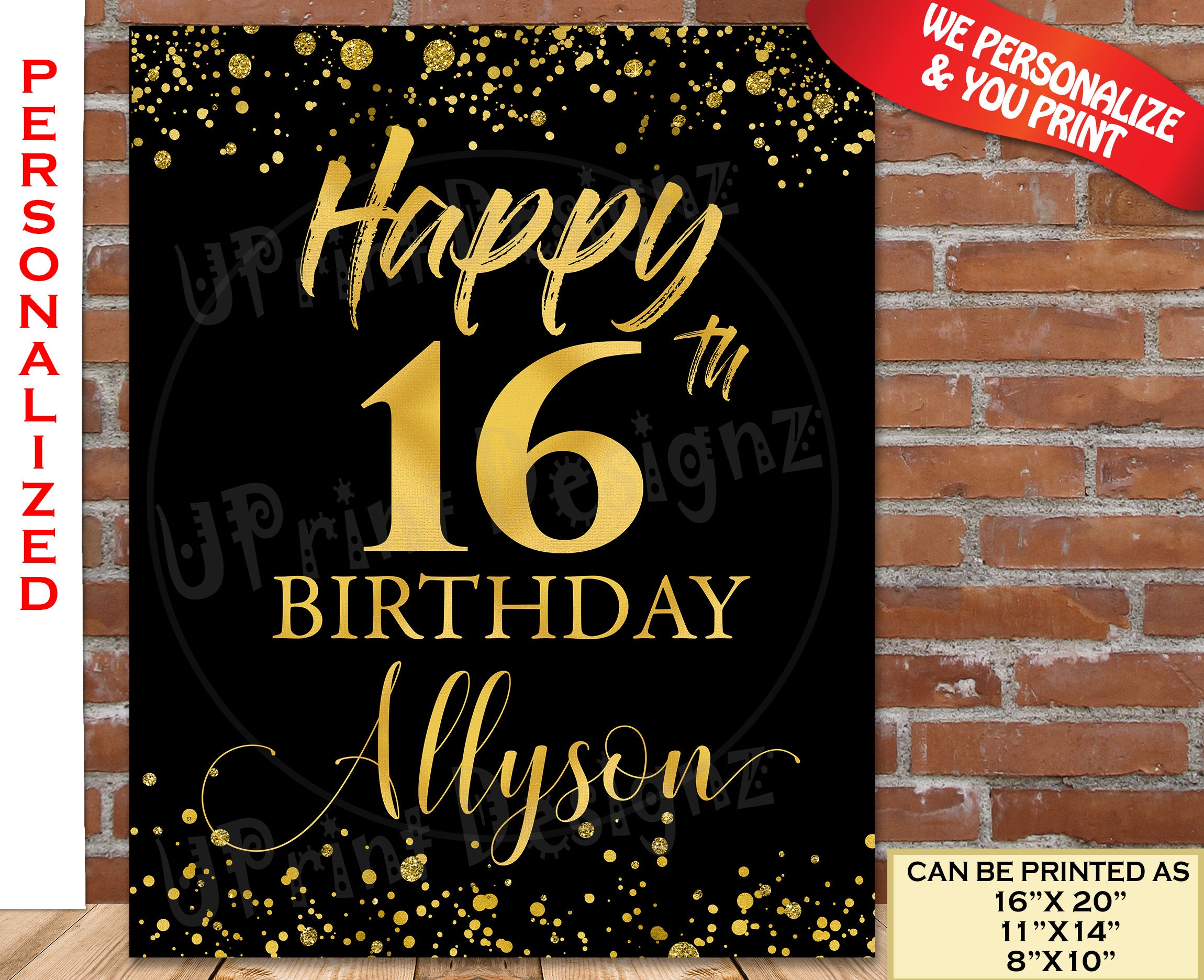 16th Birthday Poster, Personalized 16th Birthday Sign, Sweet 16th ...