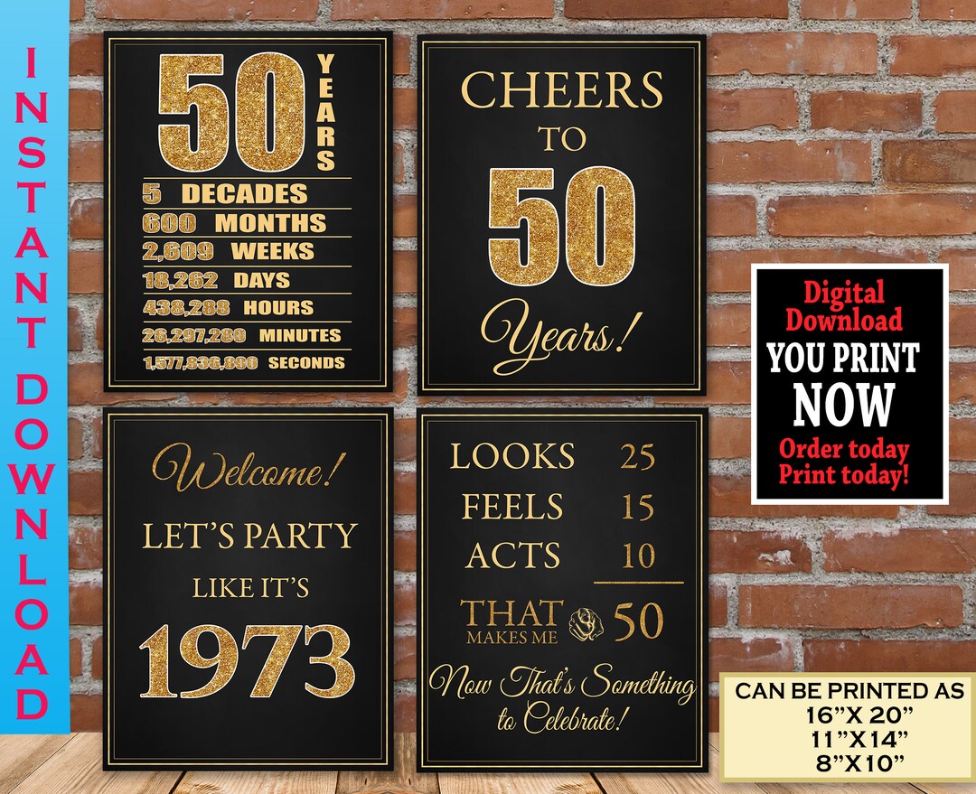 50th Birthday Party Decoration Posters GOLD Cheers to 50 - Etsy