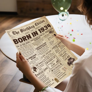 1934 Birthday NEWSPAPER Poster | 1934 Newspaper Facts for Adult ...