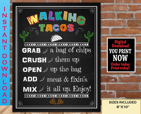 Walking Taco Bar Sign Printable Taco Bar Sign Taco Party - Etsy