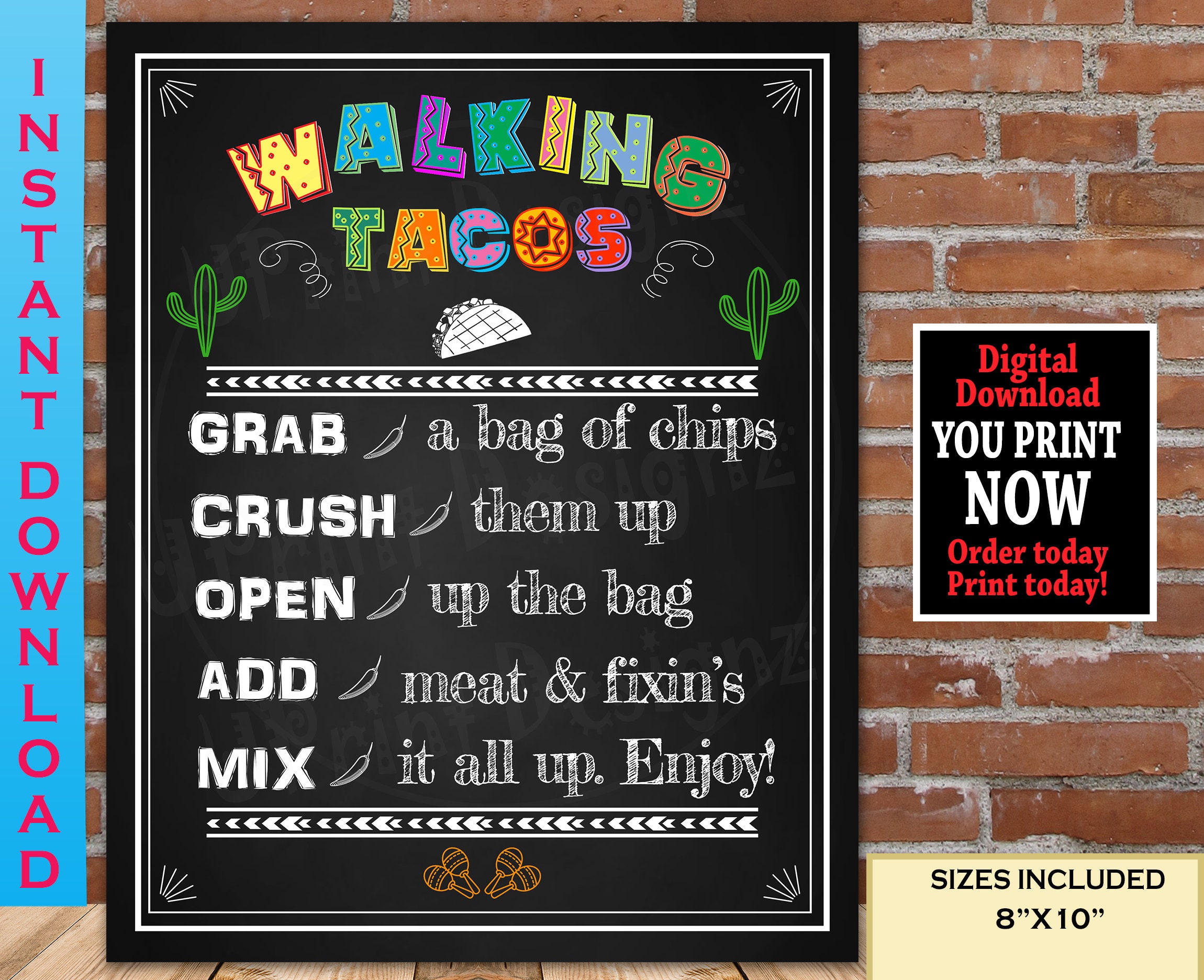 Walking Taco Bar Sign Printable Taco Bar Sign Taco Party - Etsy Canada