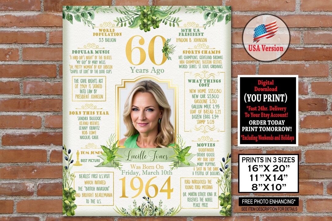 60th Birthday Poster 1964 Birthday Photo Party Decoration - Etsy