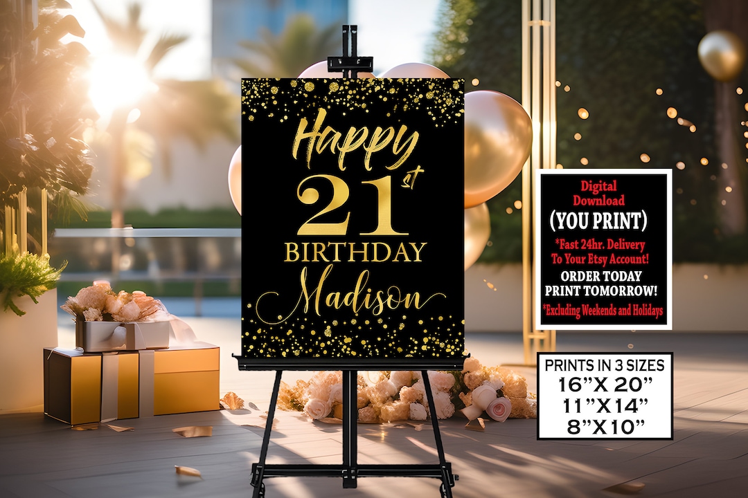21st Birthday Decoration Poster, 21st Birthday GOLD Sign, 21st Adult ...