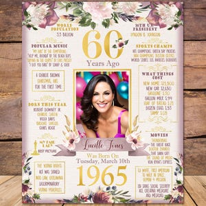 1965 60th Birthday Poster | 60th Birthday Party Decoration | Born in ...