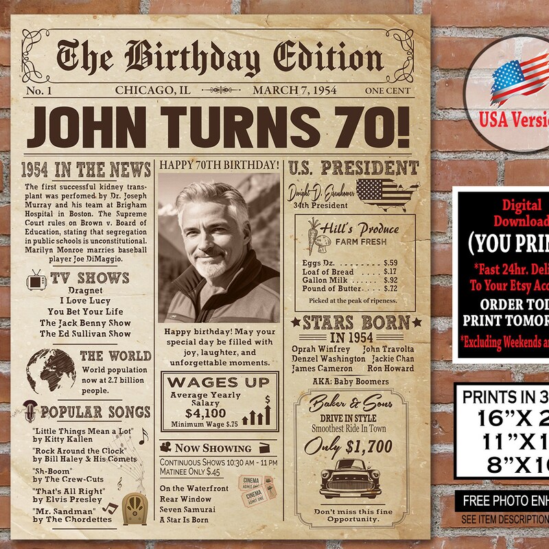 70th Birthday Poster - Etsy
