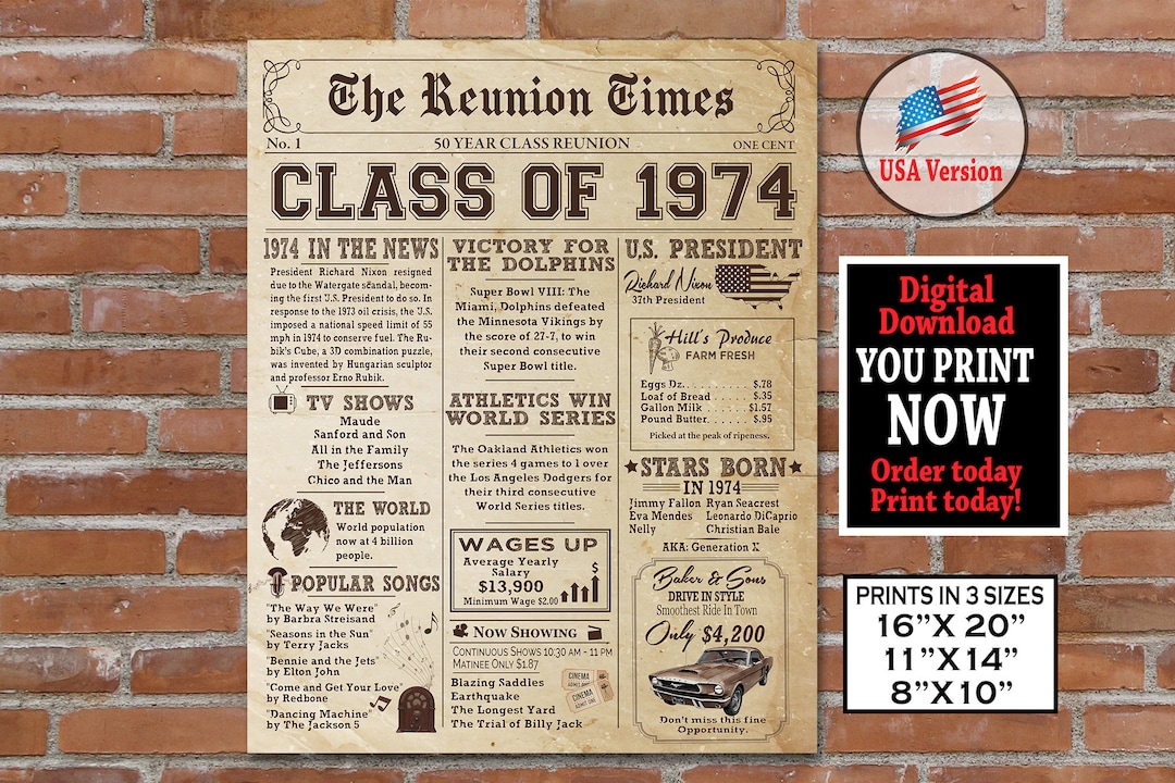 1974 Class Reunion NEWSPAPER Poster | Class of Reunion | 1974 Facts for ...