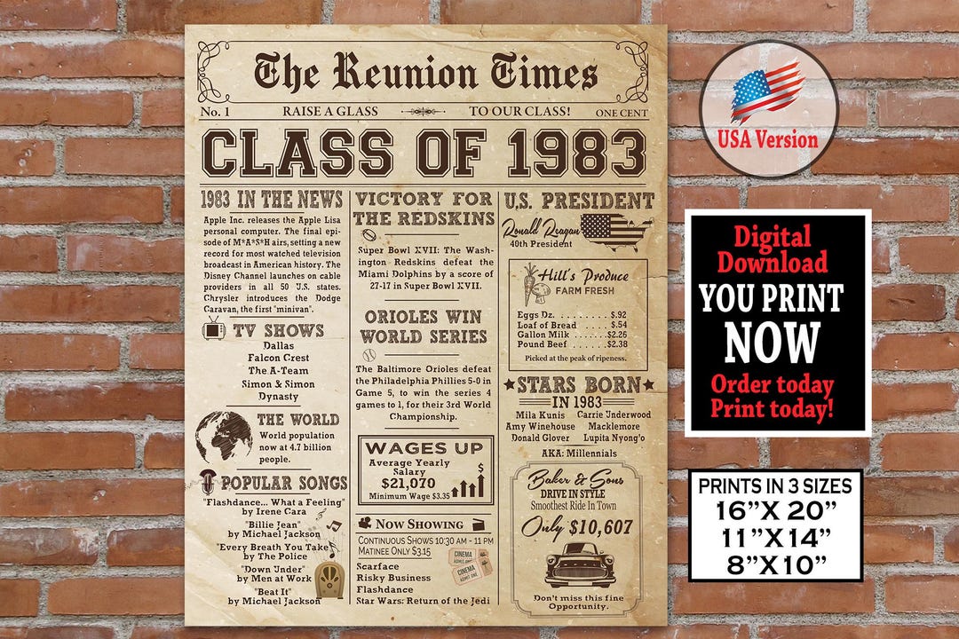 1983 Class Reunion NEWSPAPER Poster | 1983 Class Reunion | 1983 Facts ...