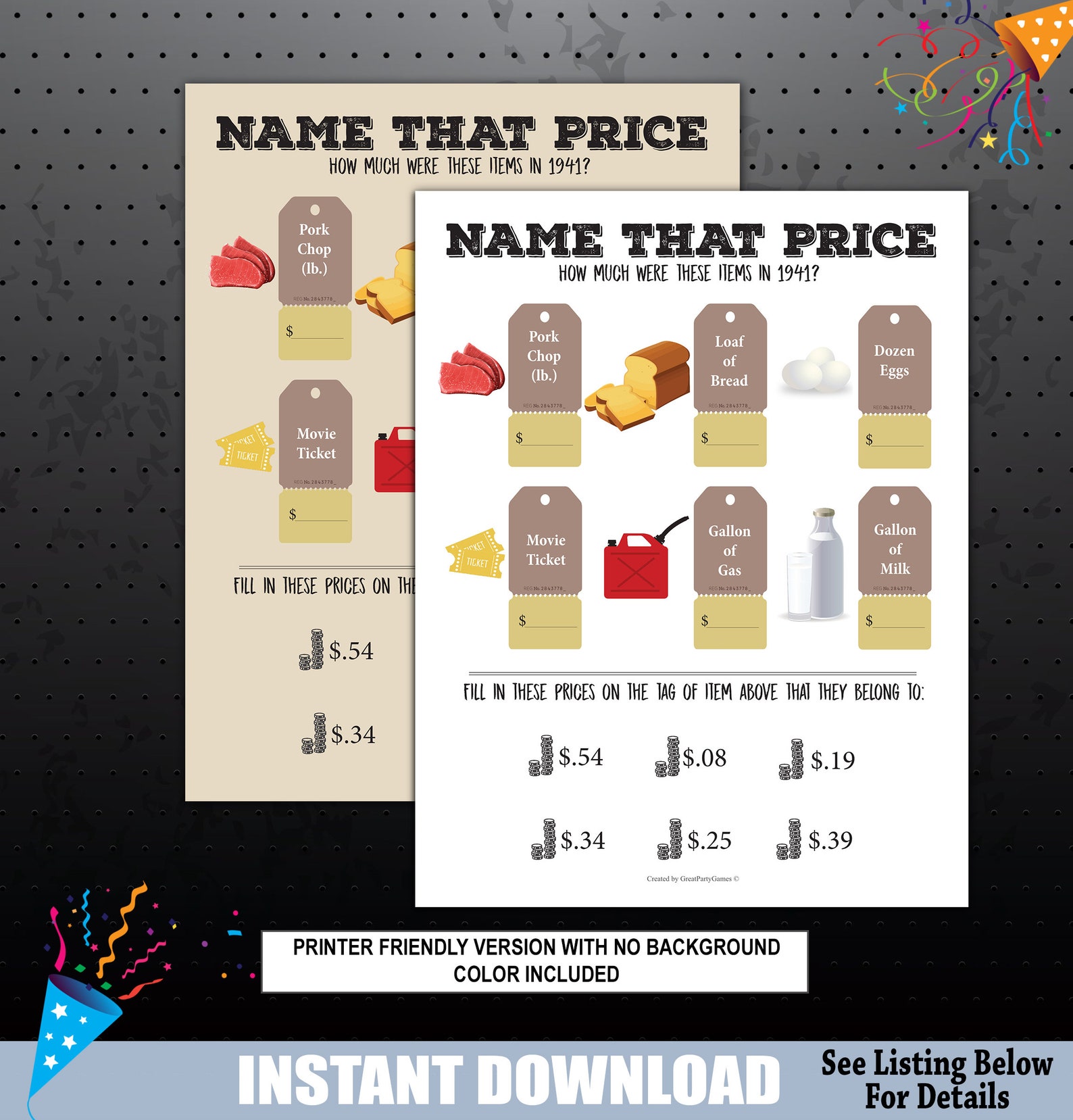 1941 Birthday Party Games, 1941 Birthday Party Trivia Game, Born in ...