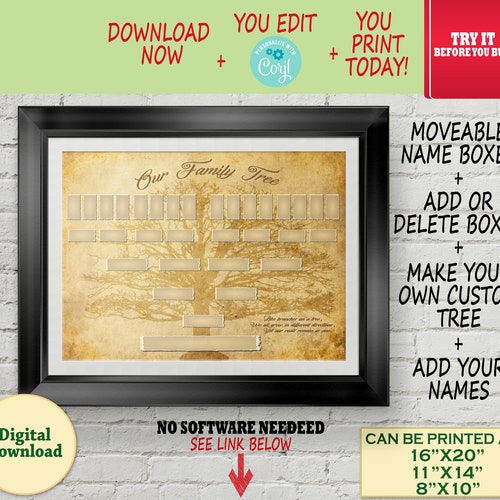 Custom Family Tree Printable 5 Generation Template Instant - Etsy
