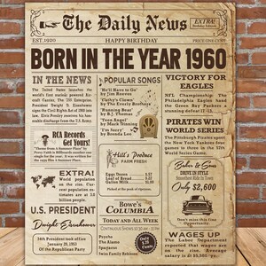 1960 Birthday NEWSPAPER Poster 1960 Facts for Adult Birthday AUTHENTIC ...