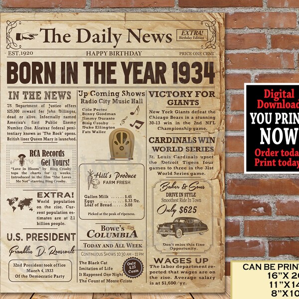 1934 Printable - Etsy