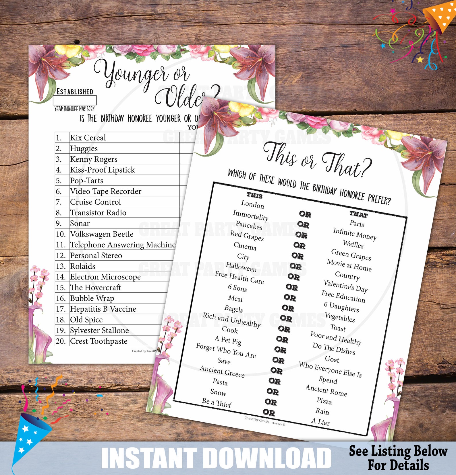 1941 Birthday Party Games, 1941 Party Trivia Games, Born in 1941 Trivia ...