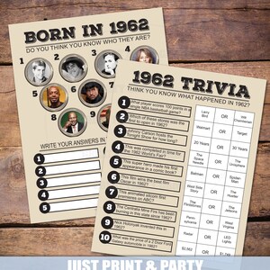 1962 Birthday Party Games, 1962 Party Trivia Games, Born in 1962 Trivia ...