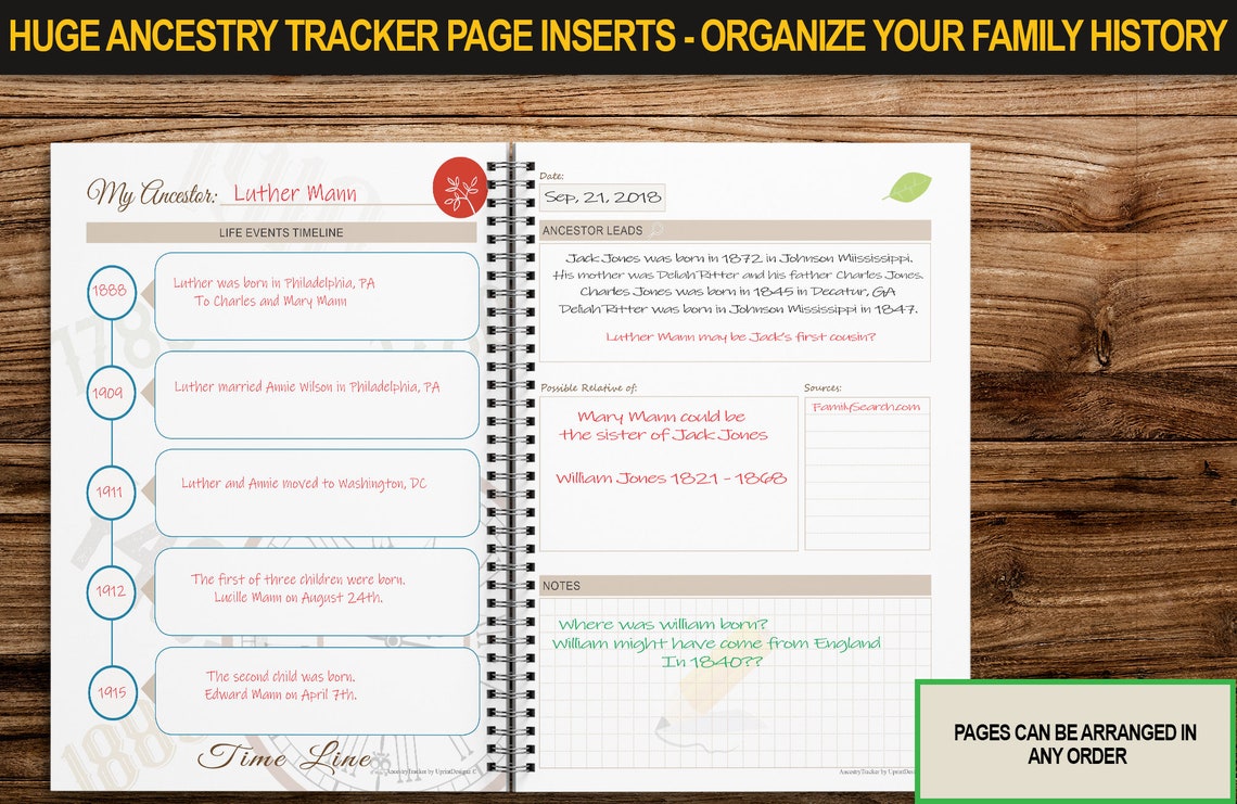 Ancestry Tracker A4 PAPER SIZE Genealogy Planner Inserts - Etsy