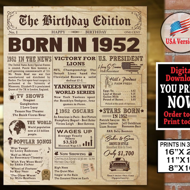 1952 Birthday - Etsy