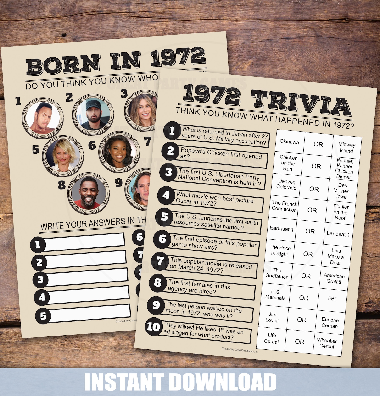 1972 Birthday Party Games 1972 Party Trivia Games Born in - Etsy