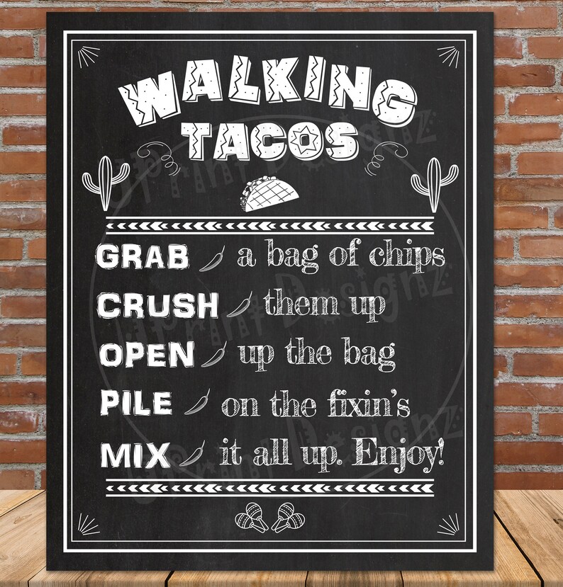 Walking Taco Bar Sign Printable Taco Bar Sign Taco Party - Etsy