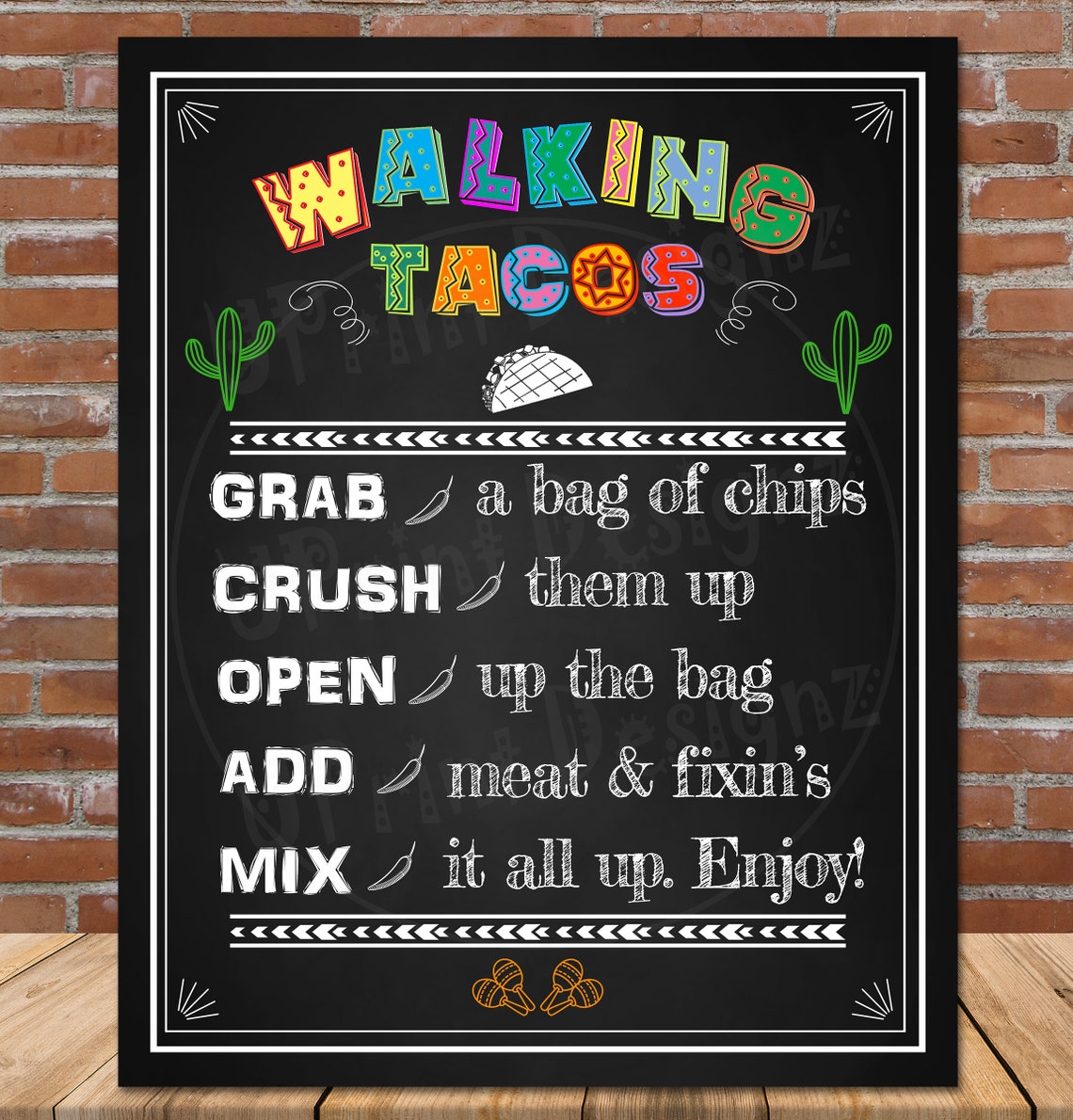 Walking Taco Bar Sign Printable, Taco Bar Sign , Taco Party Decor ...