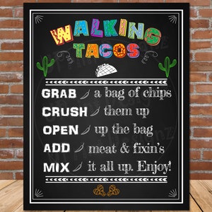Walking Taco Bar Sign Printable, Taco Bar Sign , Taco Party Decor ...