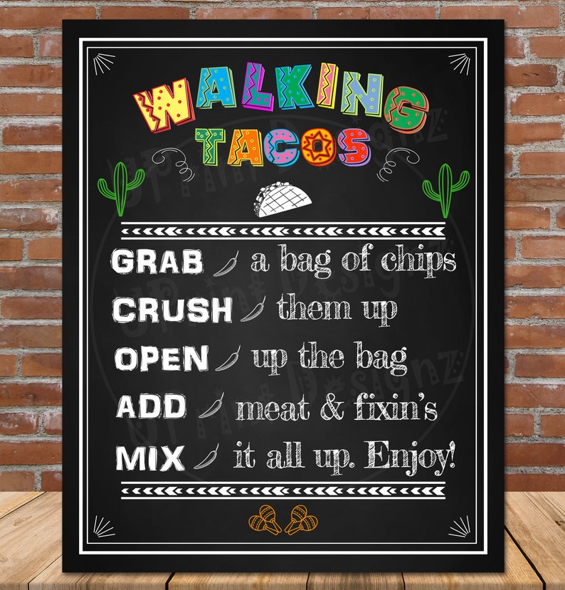 Walking Taco Bar Sign Printable Taco Bar Sign Taco Party - Etsy