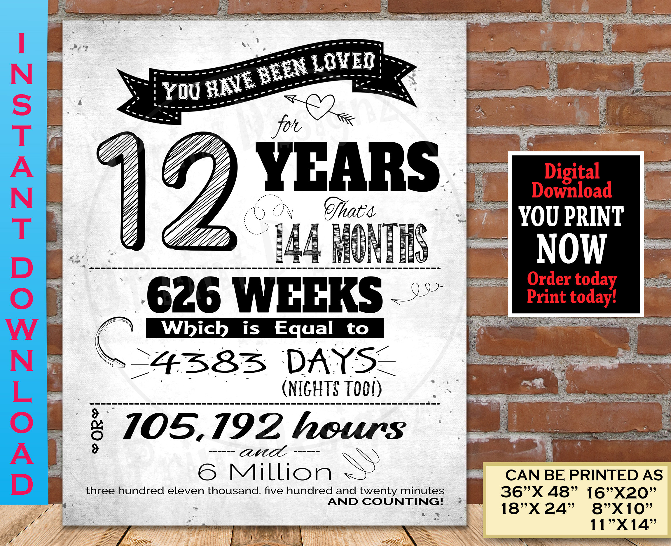 12th Birthday You Have Been Loved PRINTABLE Poster | 12th Birthday ...