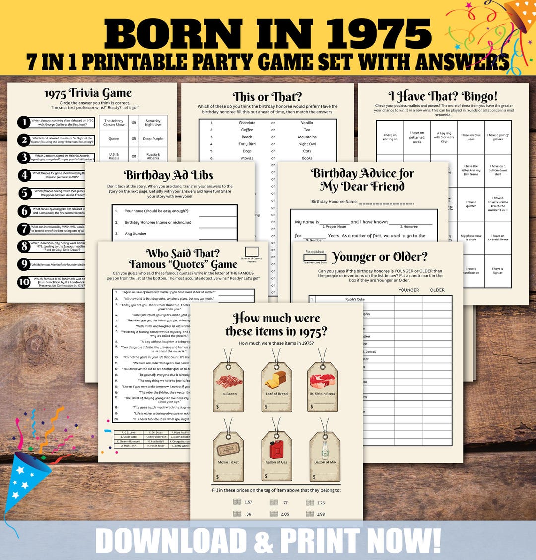 1975 50th Birthday Party Games | 1975 Trivia Game | Famous Quotes ...