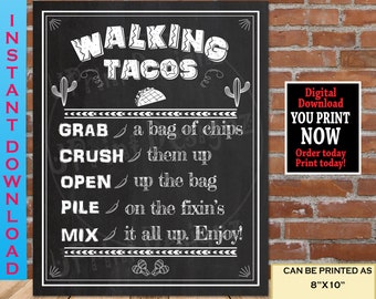 Walking Taco Sign Printable, Taco Bar Sign Instant Download, Taco Party ...