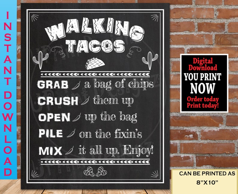 Walking Taco Bar Sign Printable Taco Bar Sign Taco Party - Etsy