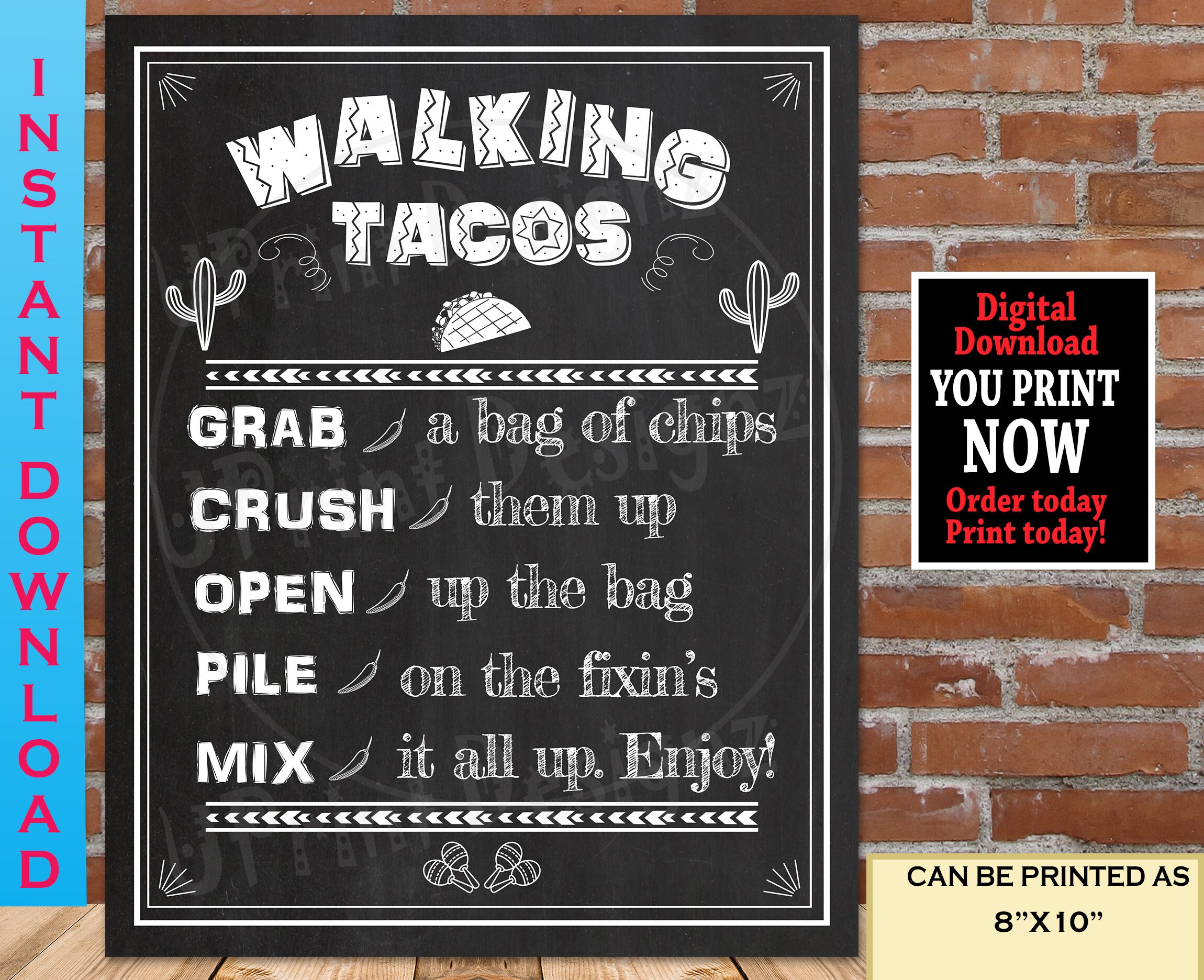 Walking Taco Bar Sign Printable Taco Bar Sign Taco Party - Etsy