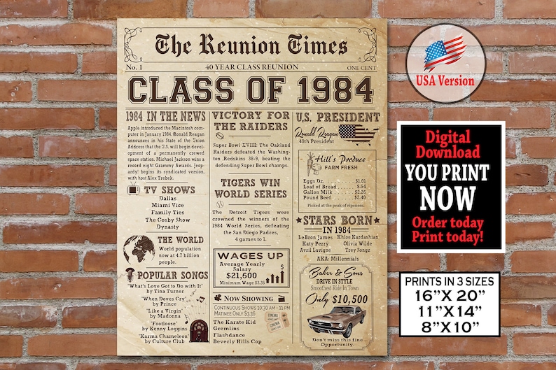 1984 Class Reunion NEWSPAPER Poster | 1984 Class Reunion | 1984 Facts ...