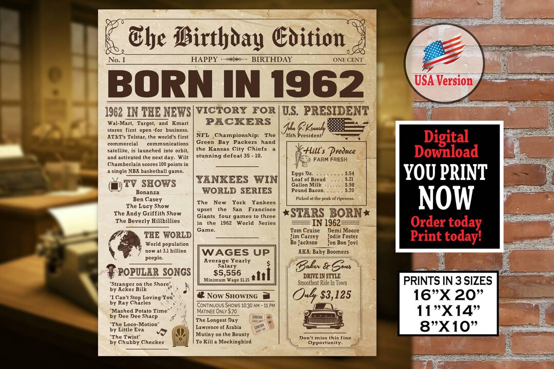 1963 Birthday Newspaper Poster | 1963 Birthday Sign | 1963 Birthday ...